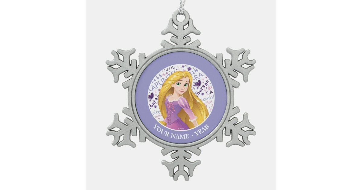 Princess Rapunzel | Rapunzel Add Your Name Snowflake Pewter Christmas Ornament | Zazzle