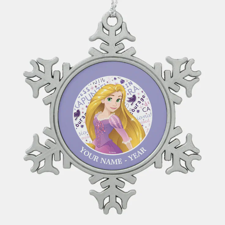 Princess Rapunzel | Rapunzel Add Your Name Snowflake Pewter Christmas Ornament | Zazzle