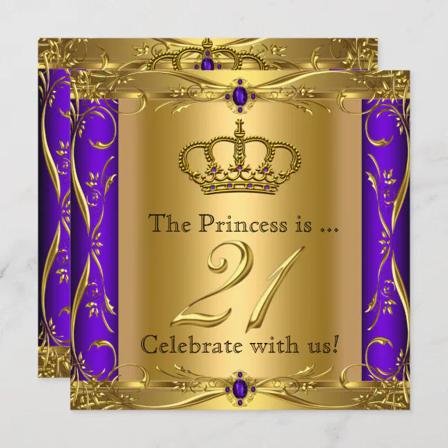 Princess Regal Purple Gold 21st Birthday Party Invitation | Zazzle
