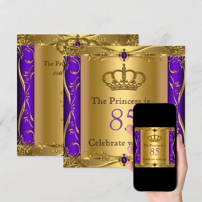 Princess Regal Purple Gold 85th Birthday Party Invitation | Zazzle