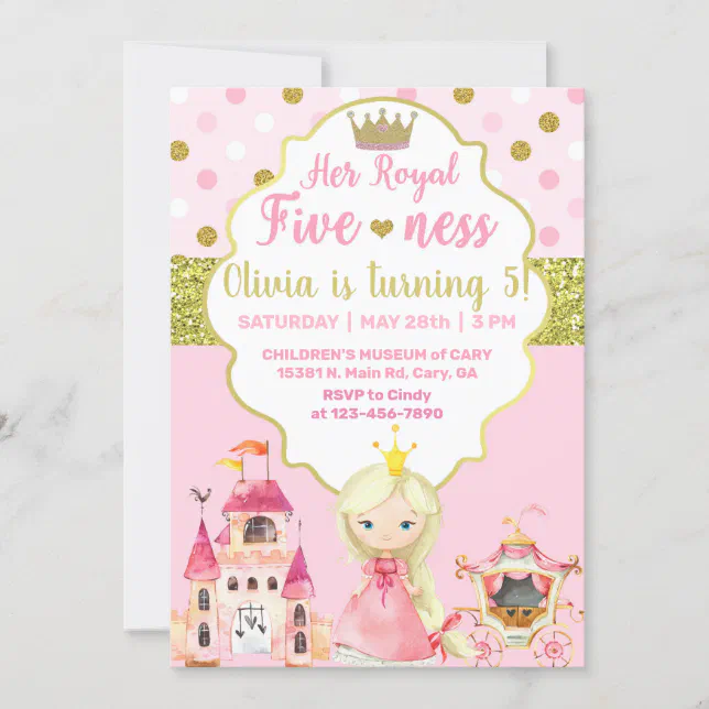 Princess royal fiveness girl birthday invitation. invitation | Zazzle