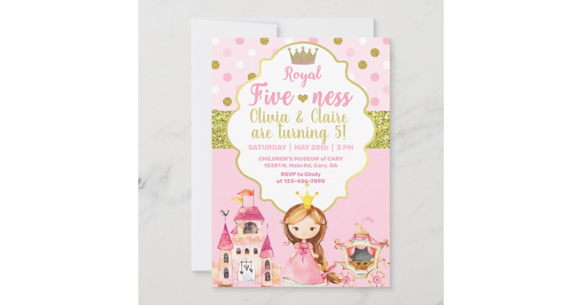 Princess royal fiveness siblings birthday invite. invitation | Zazzle