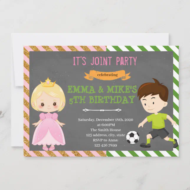 Princess soccer joint party invitation | Zazzle