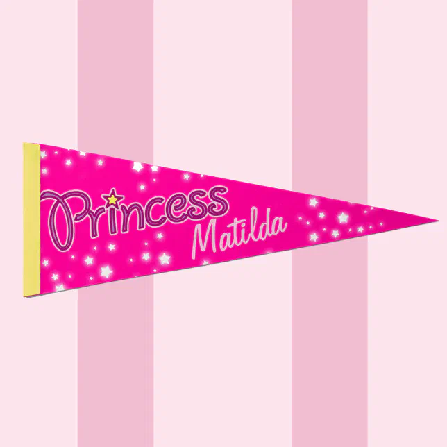 Princess star graphic pink custom name pennant flag | Zazzle