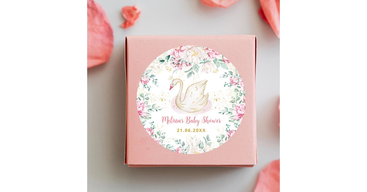 Princess Swan Baby Shower Classic Round Sticker | Zazzle