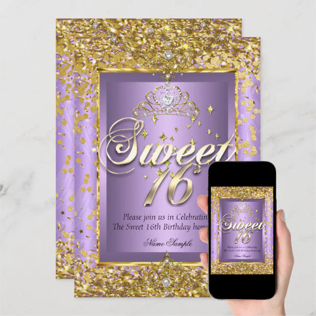Princess Sweet 16 Gold Lavender Purple Party Invitation | Zazzle
