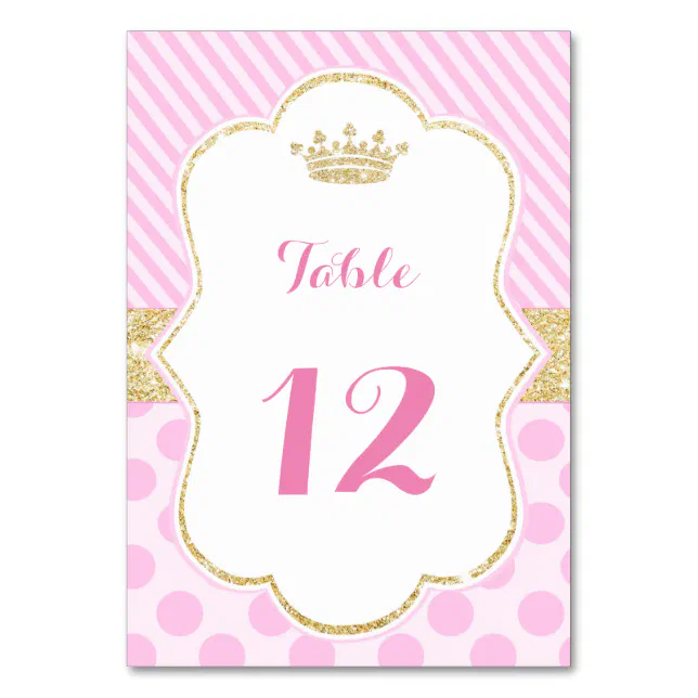 Princess table number card baby shower pink gold | Zazzle
