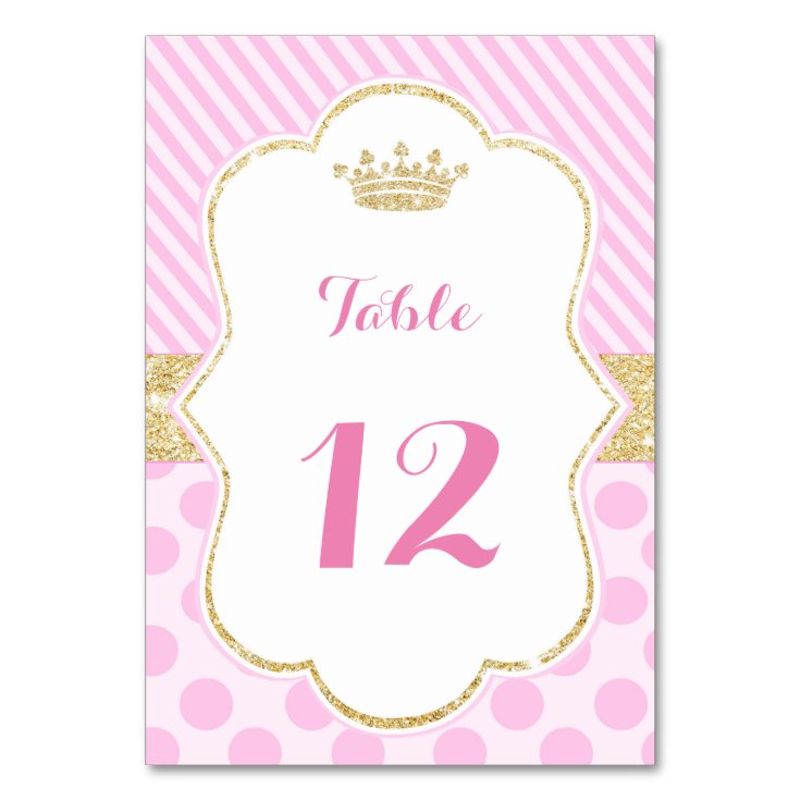 Princess table number card baby shower pink gold | Zazzle