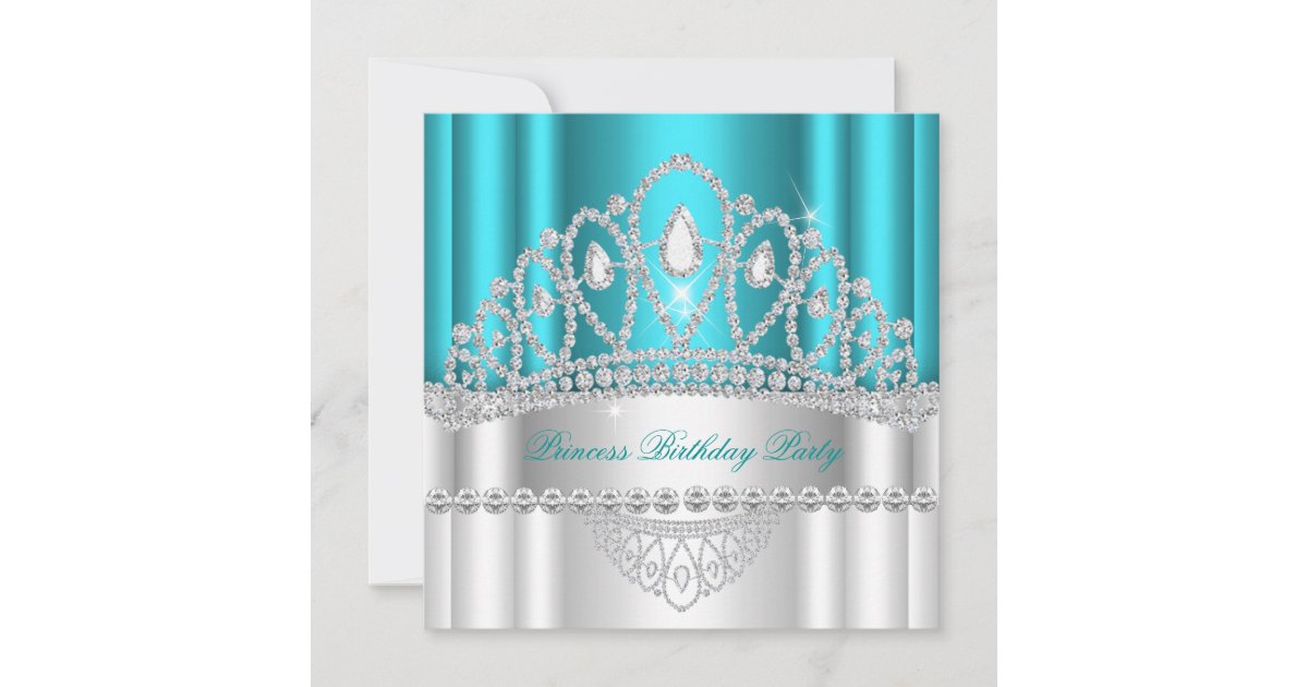 Princess Teal White Diamond Tiara Birthday Invitation | Zazzle