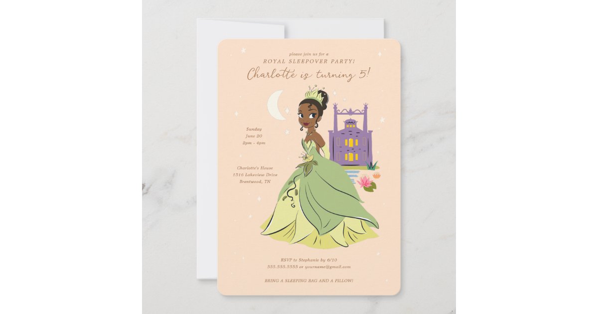 Princess Tiana l Girls Birthday Sleepover Invitation | Zazzle