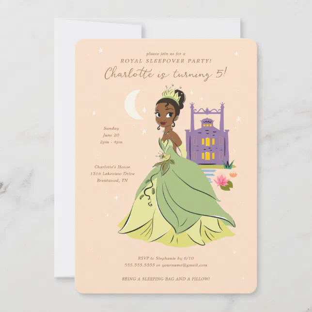 Princess Tiana l Girls Birthday Sleepover Invitation | Zazzle