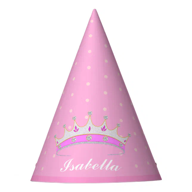 Princess tiara on light rose gold party hat | Zazzle