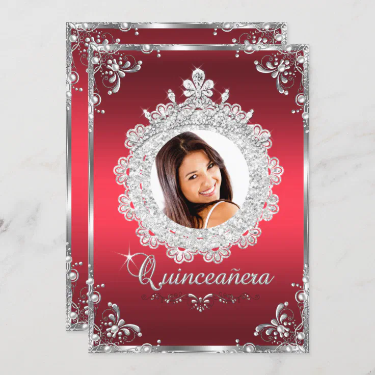 Princess Tiara Ruby Red Sparkle Quinceanera Invitation | Zazzle