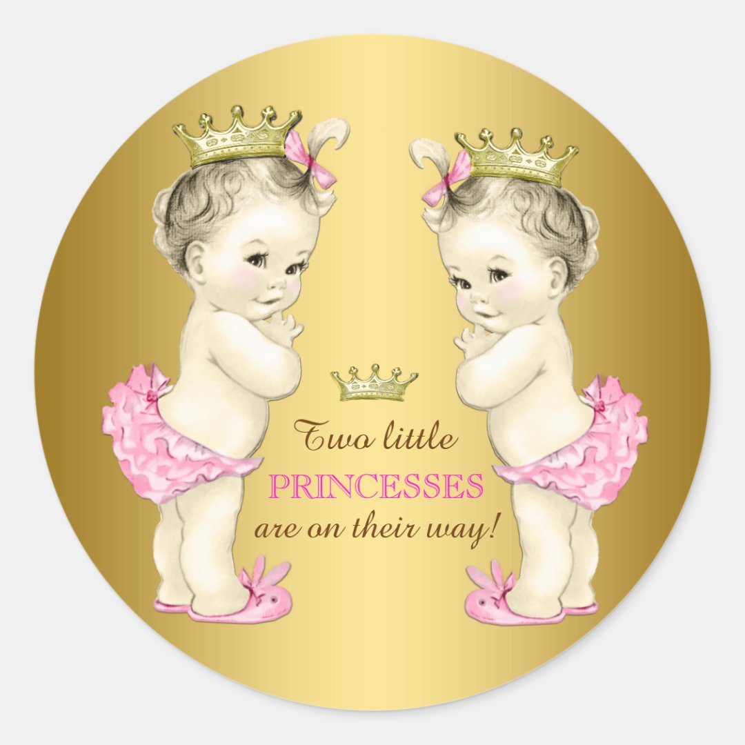 Princess Twin Girl Baby Shower Classic Round Sticker | Zazzle