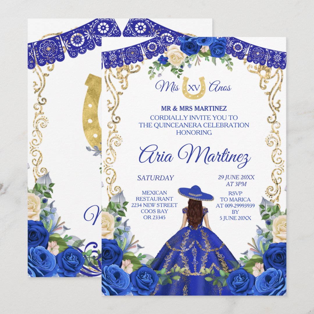 Princess White Navy Roses Mis Quince Invitation | Zazzle