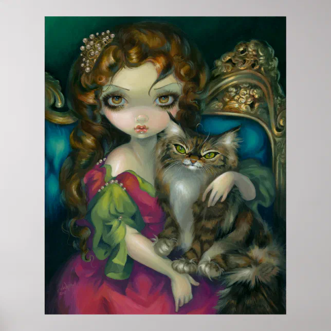 Princess with a Maine Coon Cat ART PRINT rococo | Zazzle