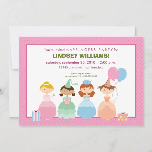 Princesses All in a Row Princess Party Invitation | Zazzle