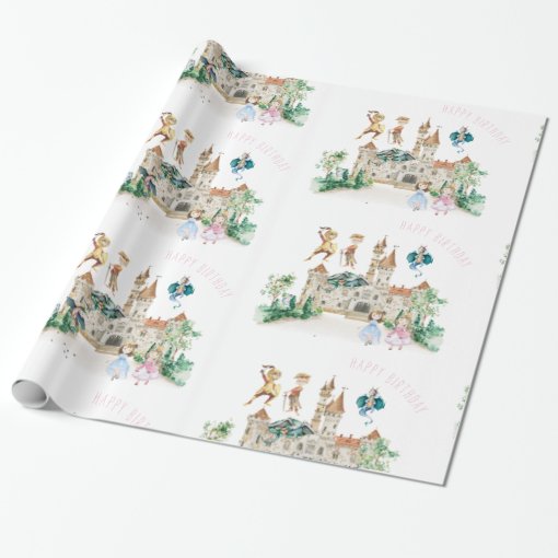 Princesses, Knights & Dragons Fairy Tale Birthday Wrapping Paper | Zazzle