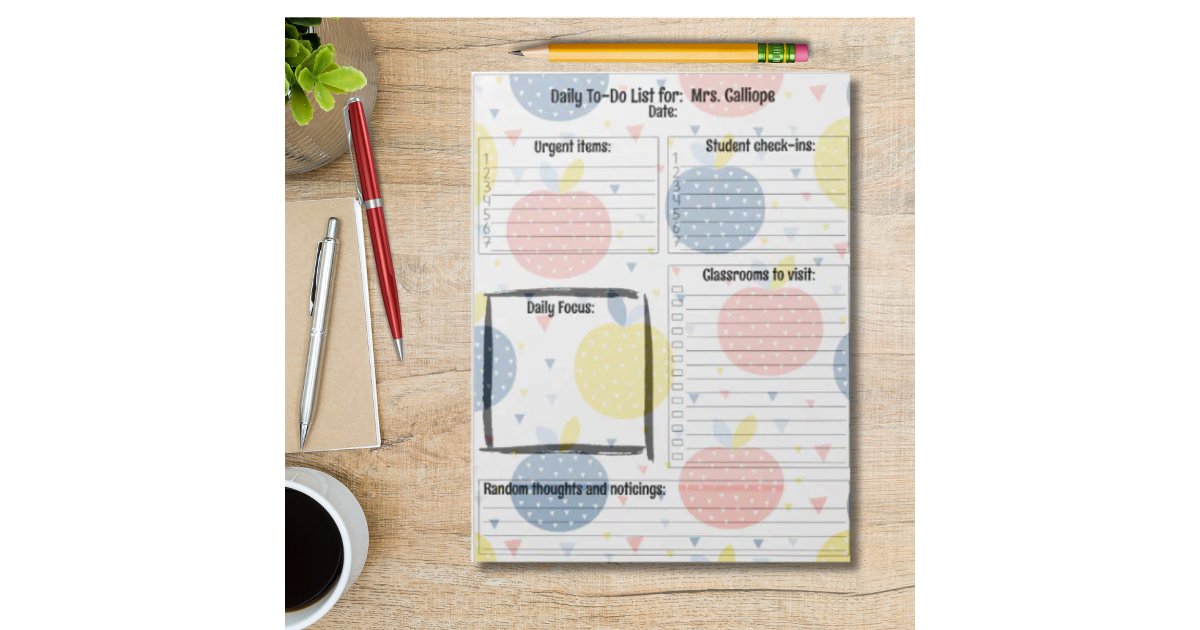 Principal Personalized Daily To-Do List Notepad | Zazzle