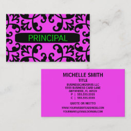 Principal Pink Damask Business Card | Zazzle