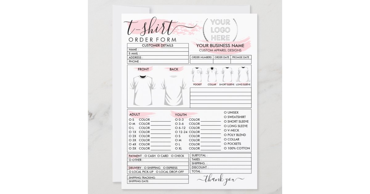 Print Clothing Apparel T-shirt Order Form | Zazzle
