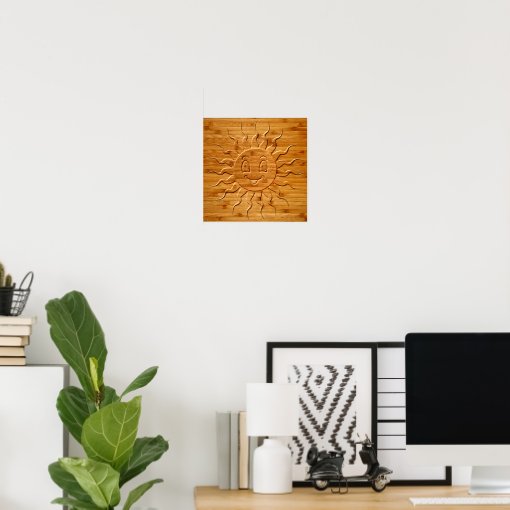 Print Of Smiling Sun Face Carved In Wood | Zazzle