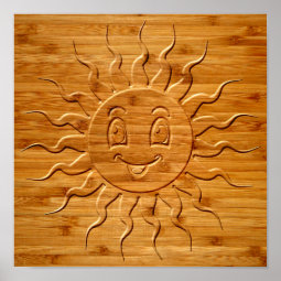 Print Of Smiling Sun Face Carved In Wood | Zazzle