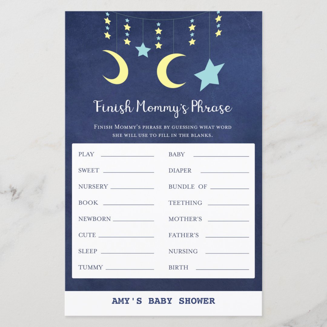 PRINT Twinkle Twinkle Moon Stars Baby Shower Game | Zazzle