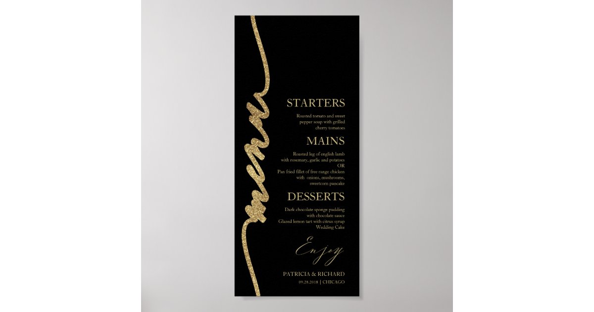 Printable 4x9 Wedding Menu Card For Plate Poster | Zazzle