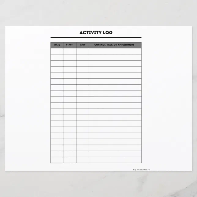 Printable Activity Log | Zazzle