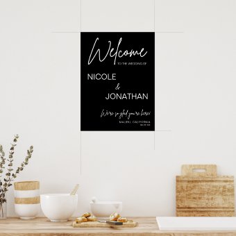 Printable Black Modern Wedding Welcome Sign | Zazzle