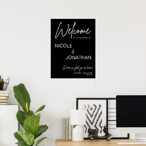 Printable Black Modern Wedding Welcome Sign | Zazzle