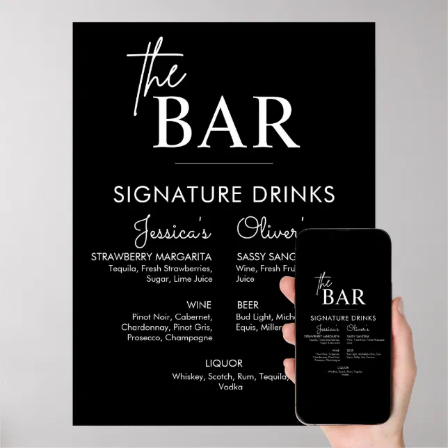 Printable Black Wedding Signature Drink Bar Sign | Zazzle