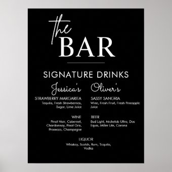 Printable Black Wedding Signature Drink Bar Sign | Zazzle