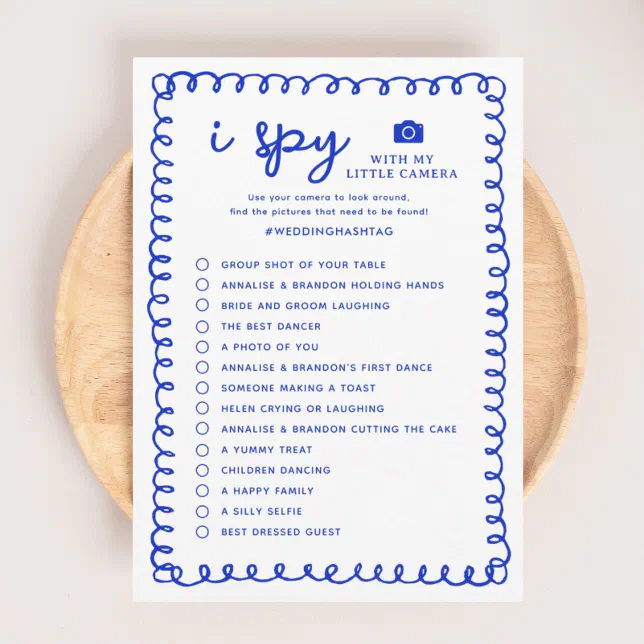 Printable Blue I Spy Wedding Photo Hunt Game Program | Zazzle