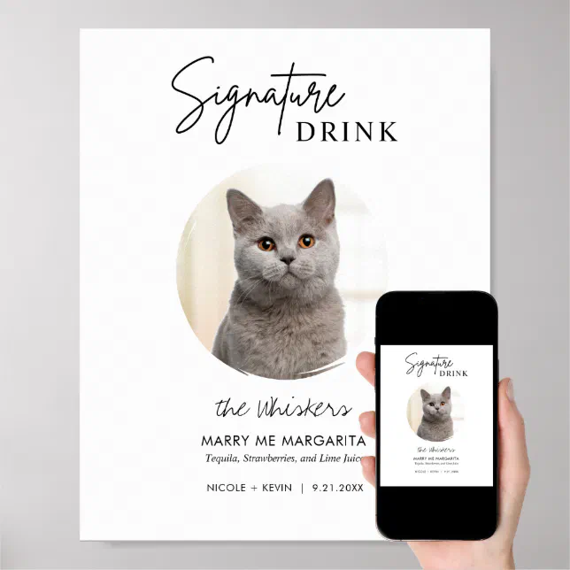 Printable Cat Wedding Signature Drinks Bar Sign | Zazzle