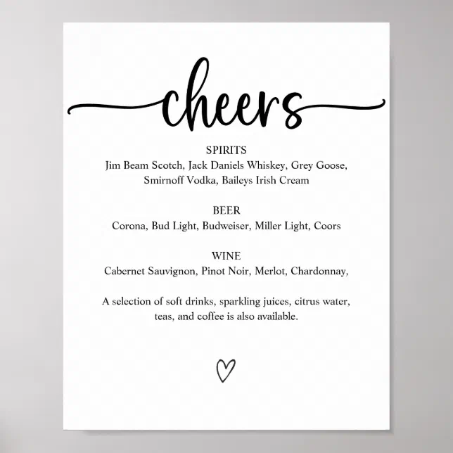Printable Cheers Wedding Bar Sign Menu | Zazzle