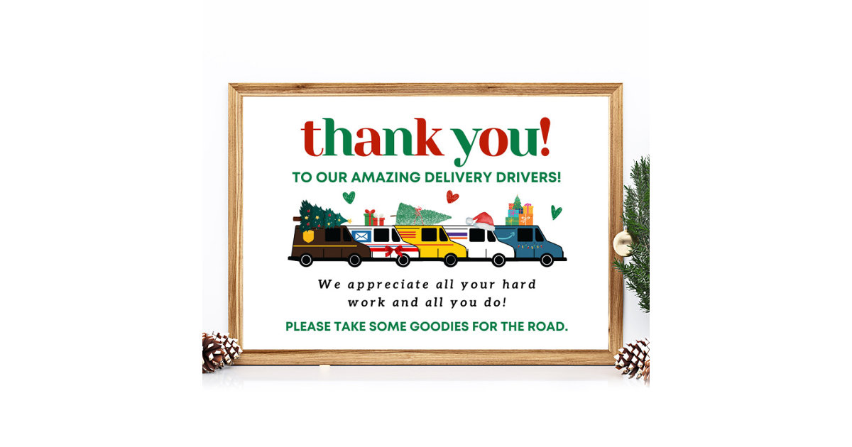 Printable Christmas Delivery Driver Thank You Sign | Zazzle