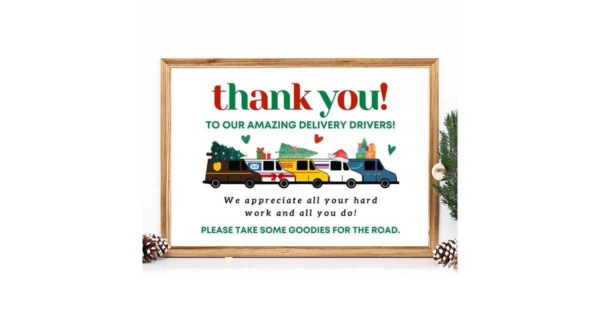 Printable Christmas Delivery Driver Thank You Sign | Zazzle