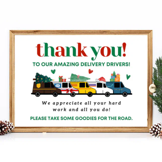 Printable Christmas Delivery Driver Thank You Sign | Zazzle