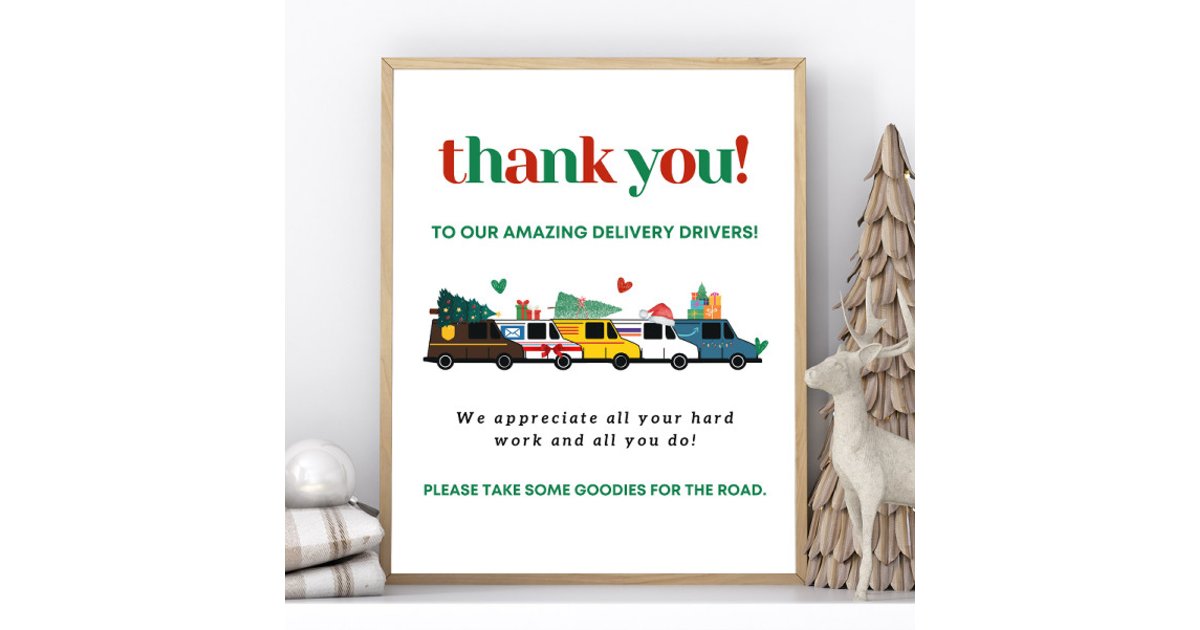 Printable Christmas Delivery Driver Thank You Sign | Zazzle