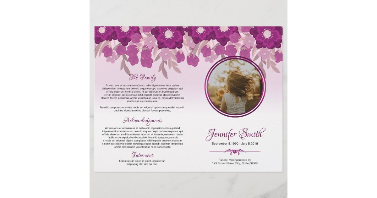 Printable Floral Funeral Program Template | Zazzle