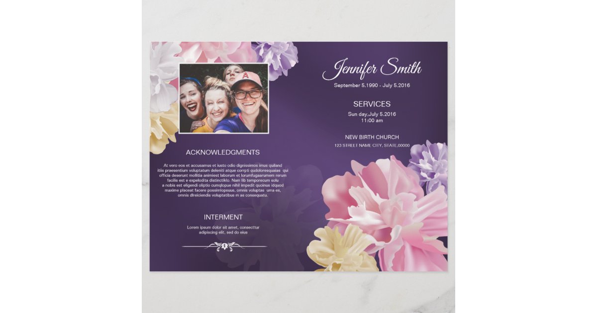 Printable Floral Funeral Program Template | Zazzle