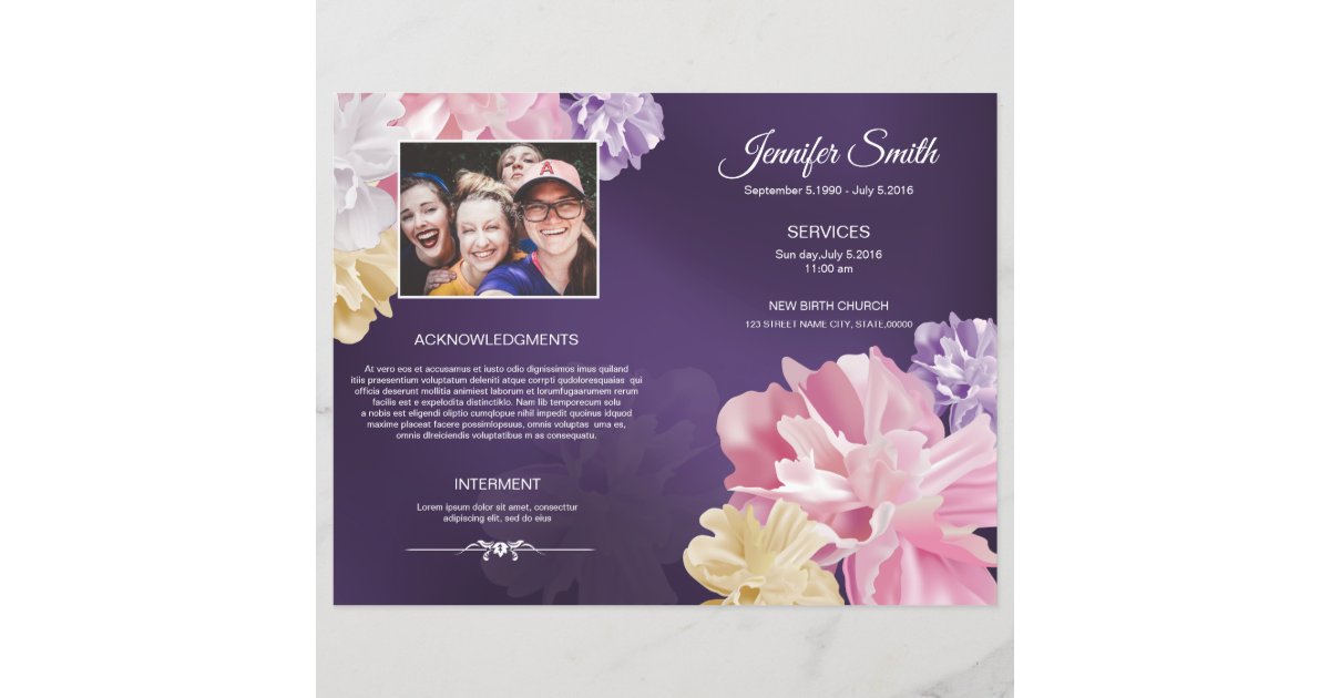 Printable Floral Funeral Program Template | Zazzle
