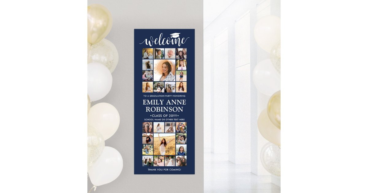 Printable Graduation Welcome Collage Navy Blue Poster | Zazzle