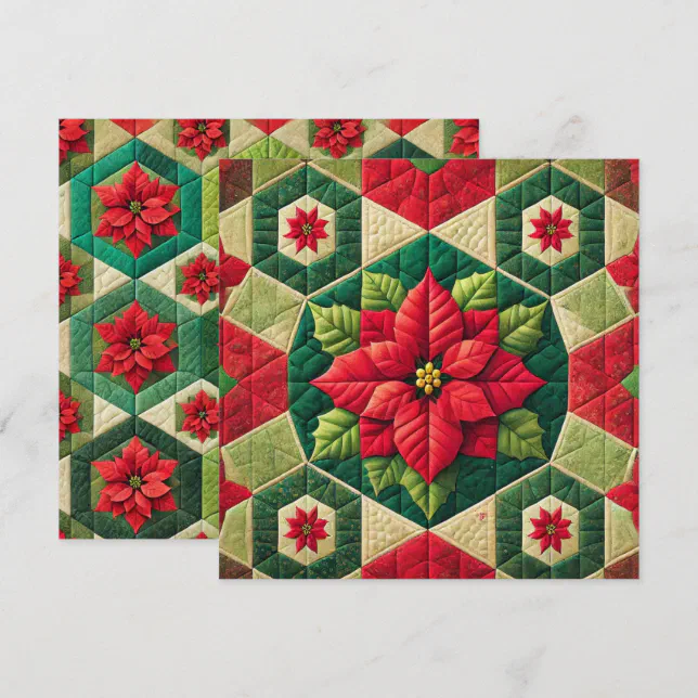 Printable Hexagon Patchwork Poinsettia Scrapbook Invitation | Zazzle