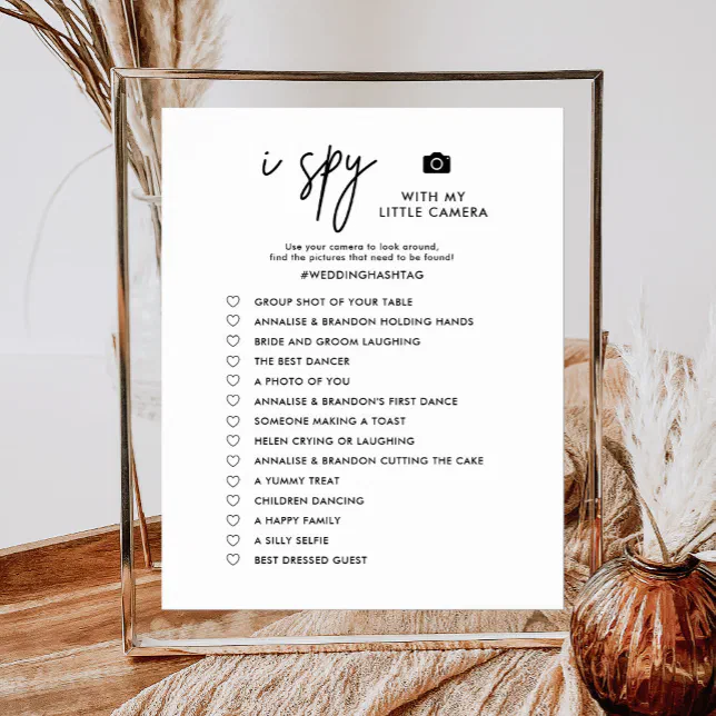 Printable Minimalist I Spy Wedding Photo Hunt Game Poster | Zazzle