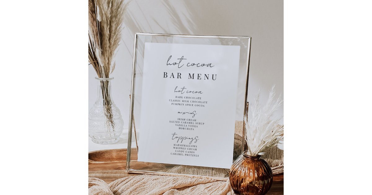 Printable Modern Minimal Script Hot Cocoa Bar Sign | Zazzle
