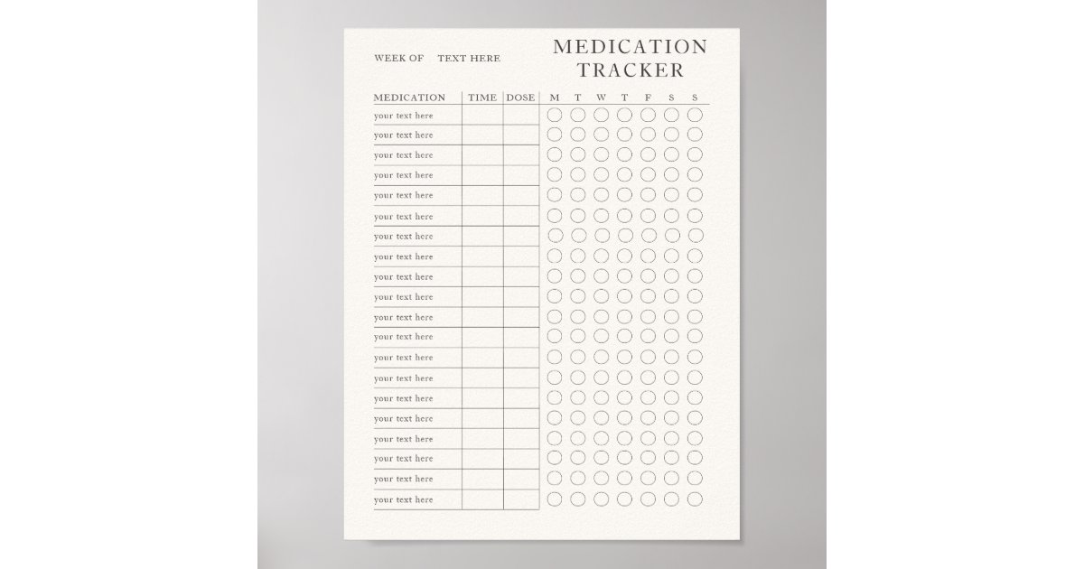 Printable Modern Weekly medication tracker Poster | Zazzle