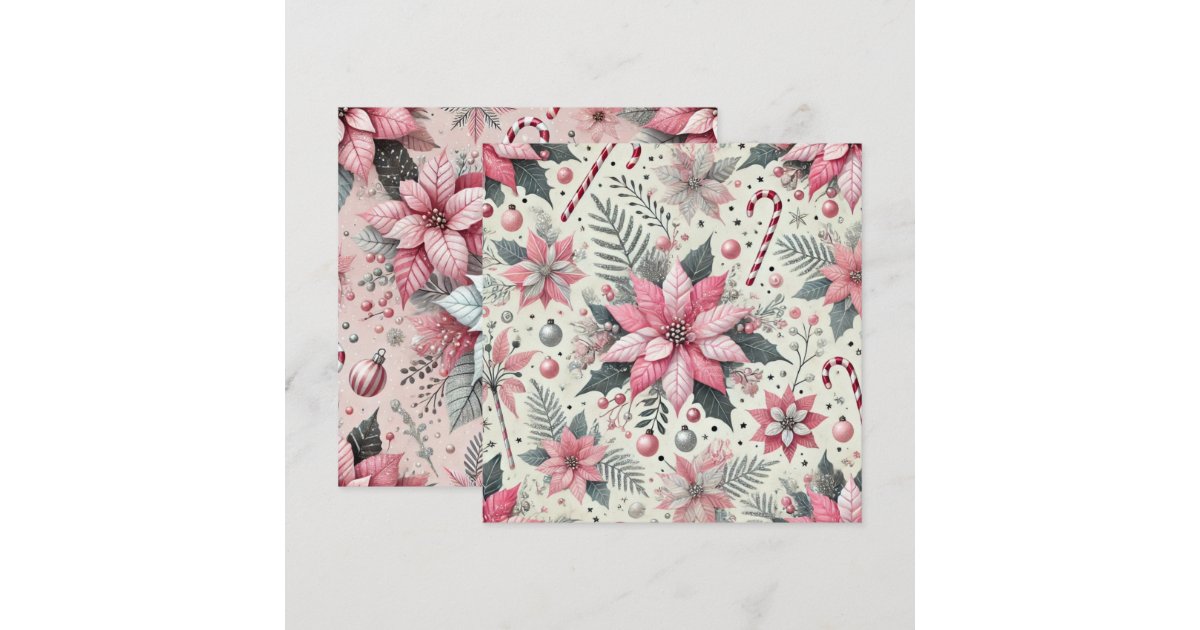 Printable Pink Candy Cane Poinsettia Scrapbook Invitation | Zazzle